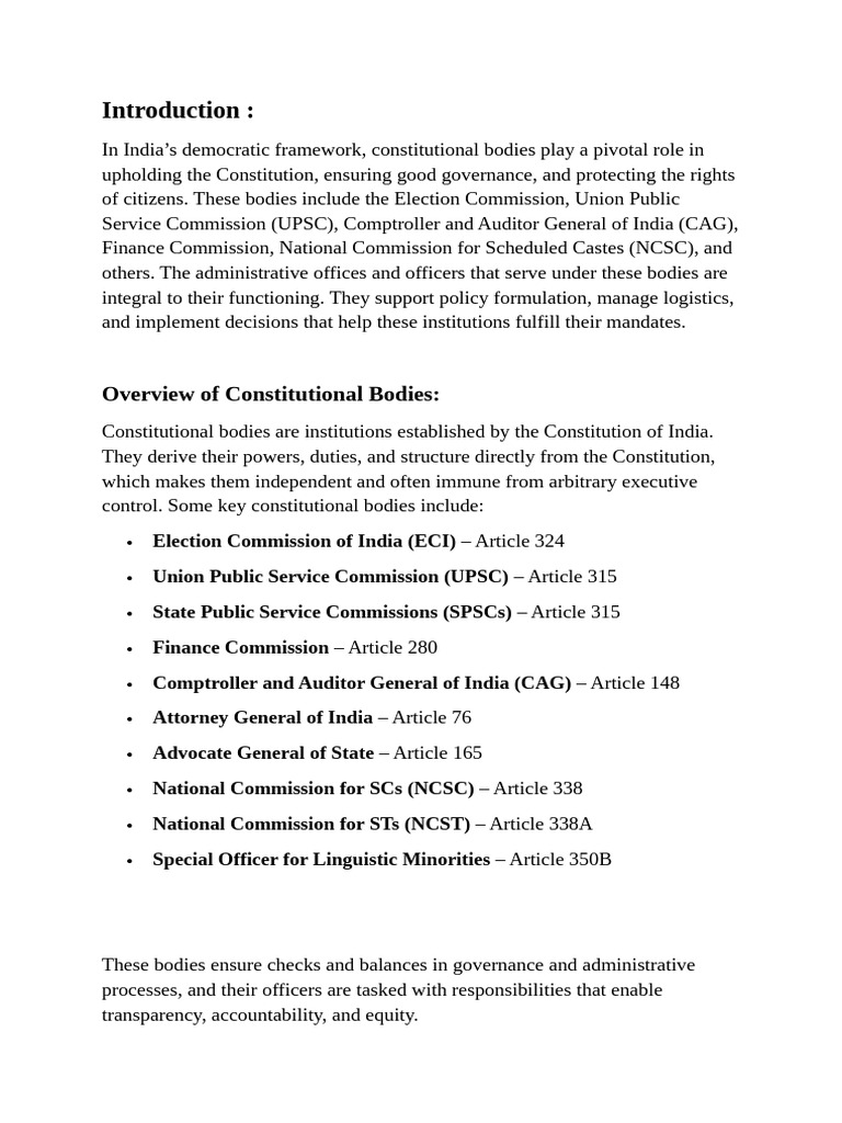 Role of Administrative Offices in India's Constitutional Bodies | PDF ...