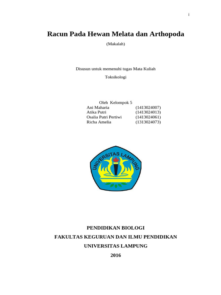 Racun Pada Hewan Melata Dan Insecta_Kelompok 5A (Cover) | PDF