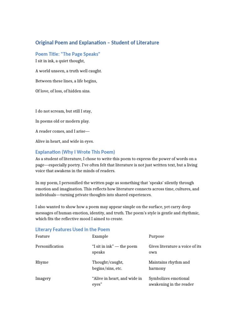 Poem Student Literature Explanation | PDF