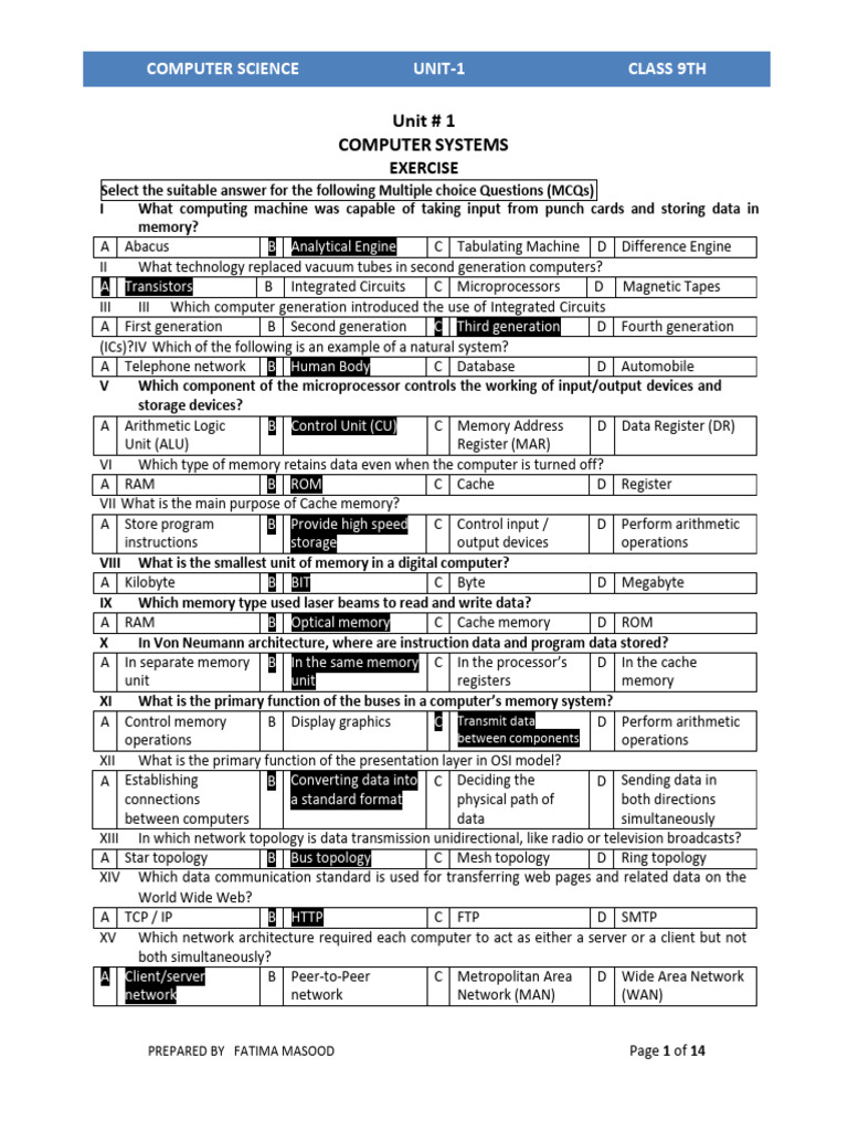 Ch-1 Solved Exercise Class Ix | PDF | Computer Data Storage | Computer ...
