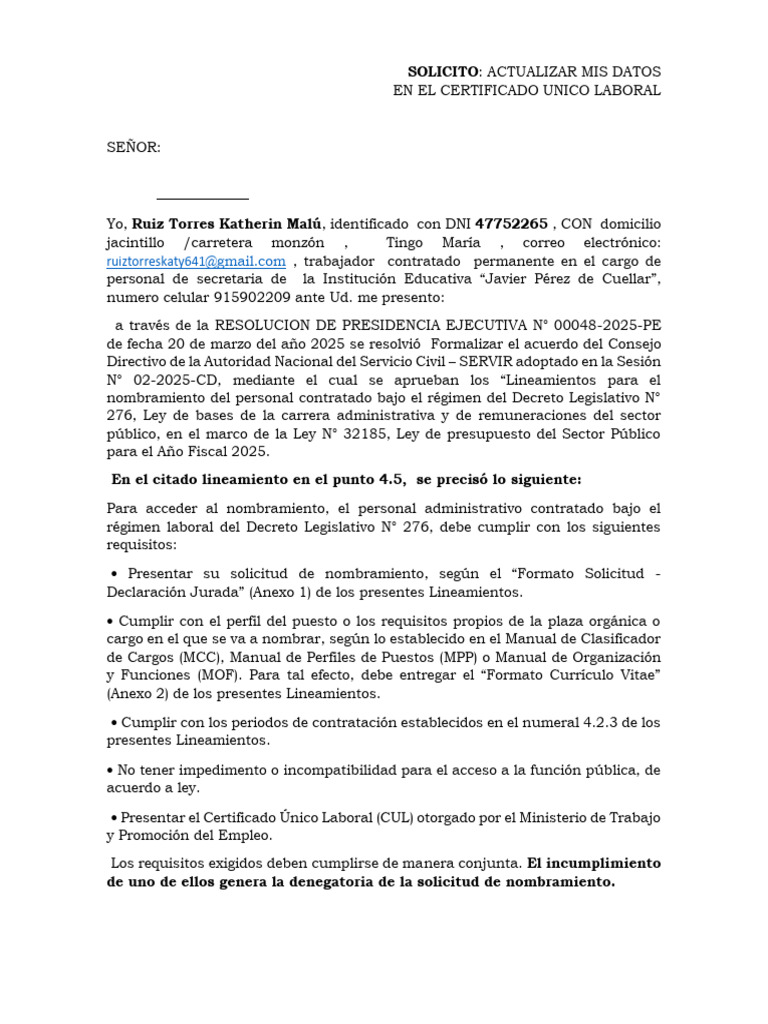 Modelo para Solicitar Actualizar El Cul | PDF | Gobierno