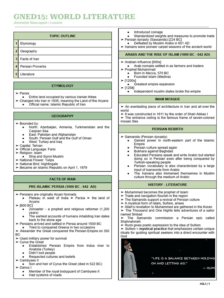 Gned15 - World Literature | PDF | Achaemenid Empire | Persian Language