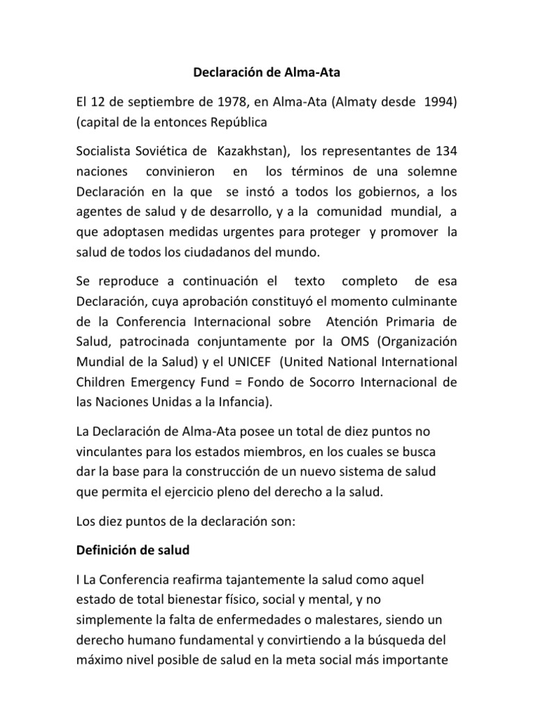 Declaración de Alma-ATA | PDF | Esfera pública | Bienestar