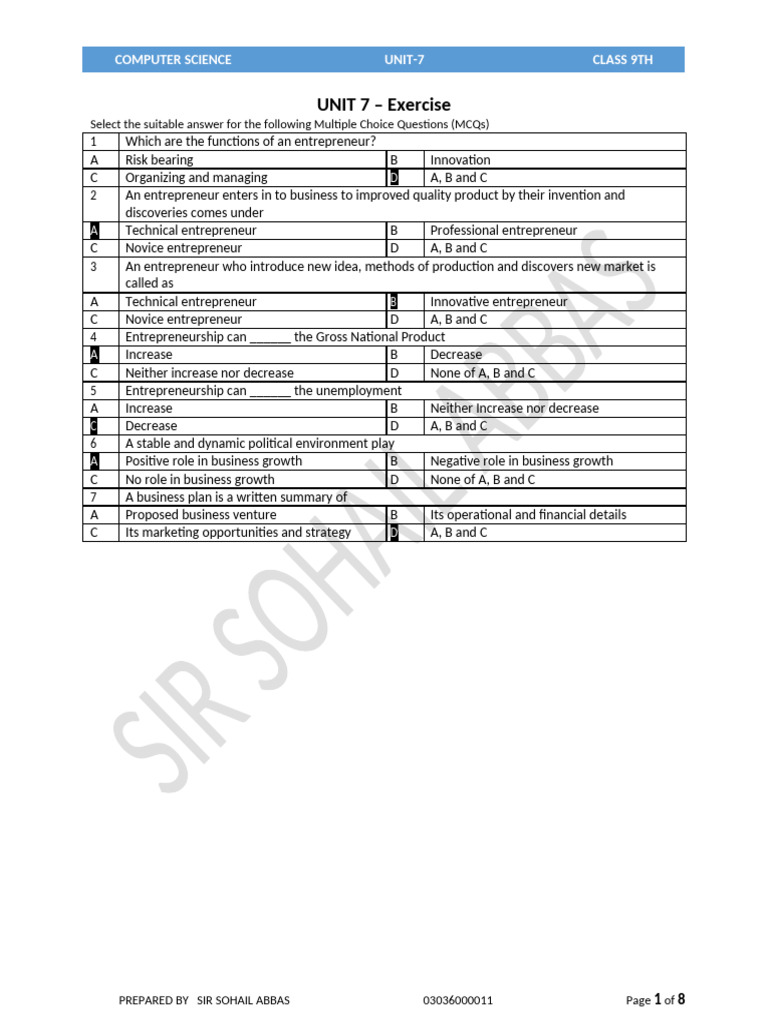 Ch-7 Solved Exercise Class Ix | PDF | Entrepreneurship | Taxes