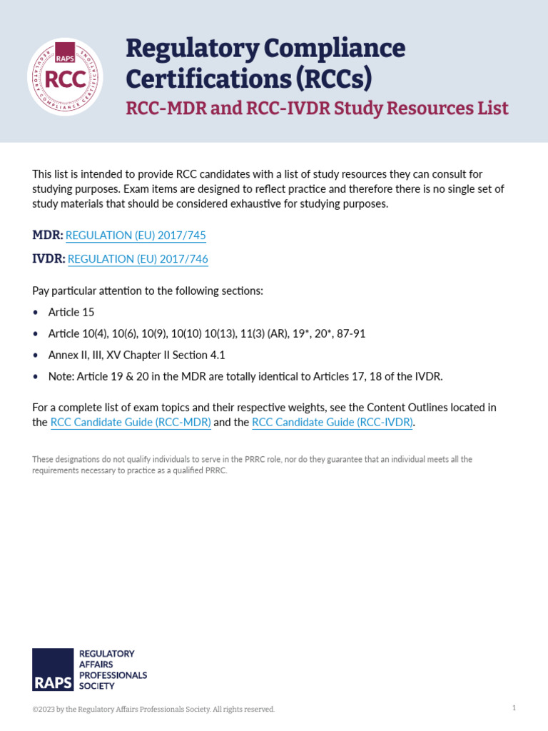 RCC Study Resources List | PDF