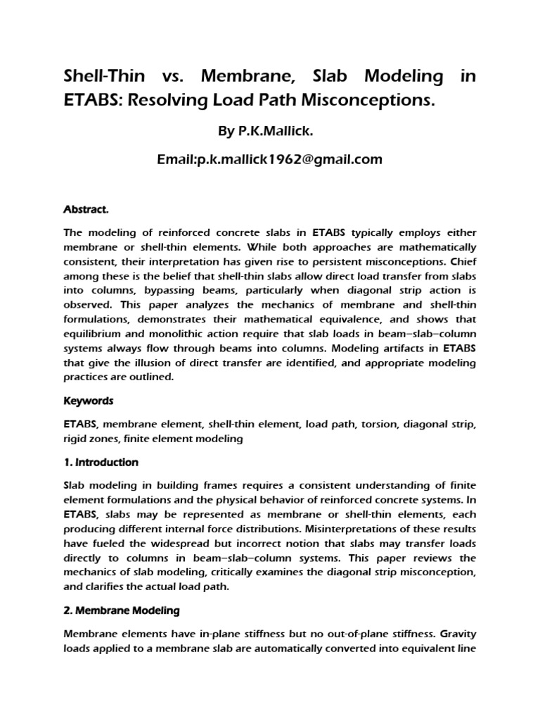 Shell-Thin vs. Membrane, Slab Modeling in ETABS-1 | PDF | Beam (Structure) | Bending