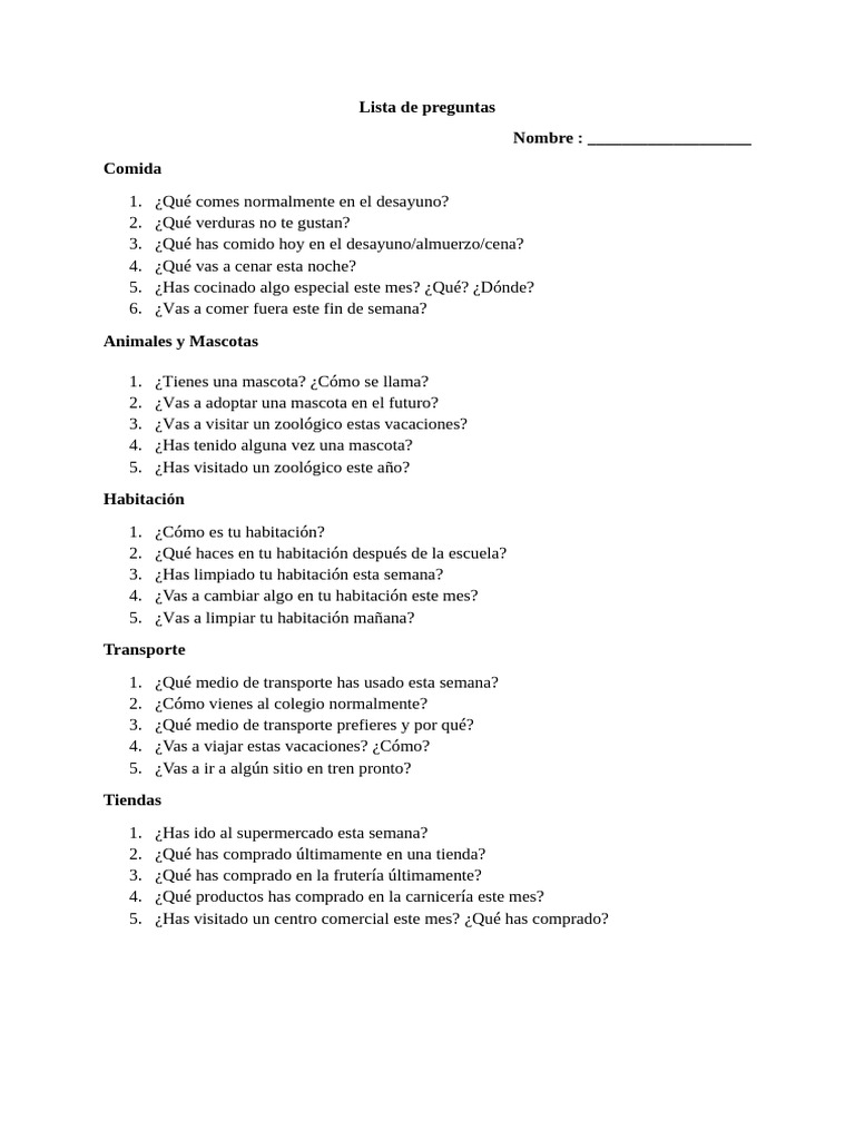 Spanish Speaking Questions | PDF