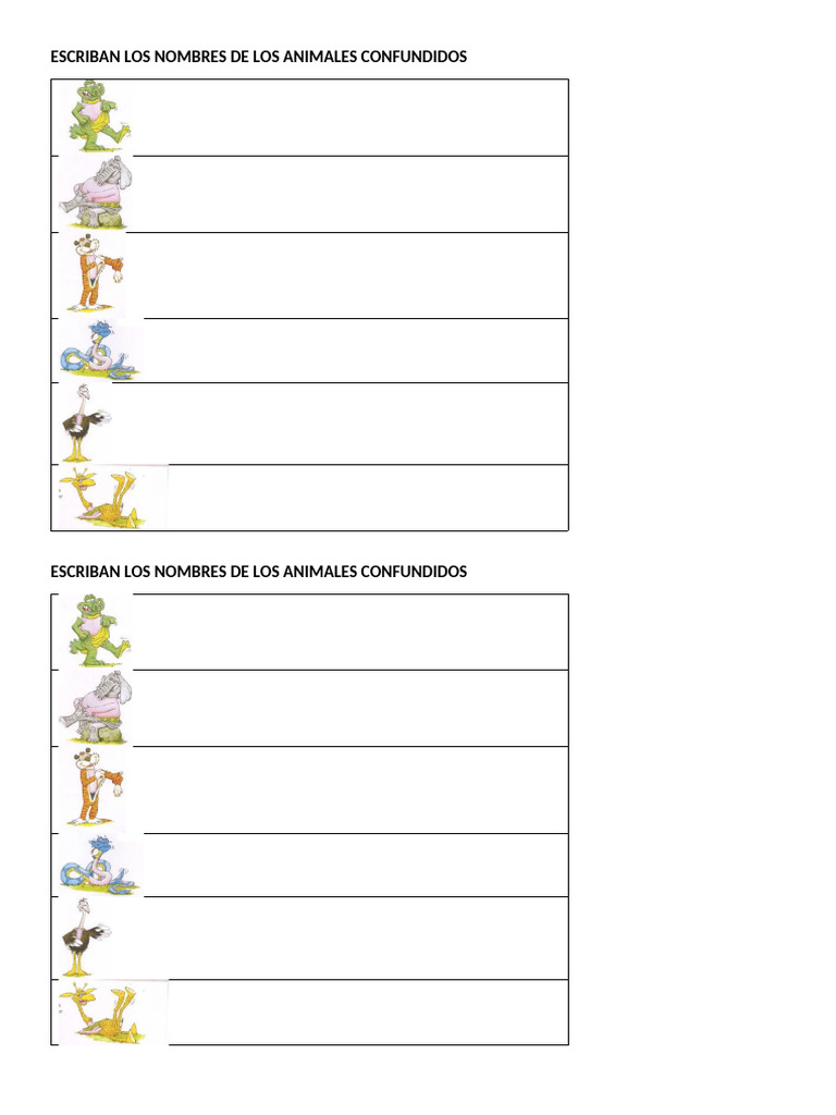 Escritura Animales La Selva Loca | PDF