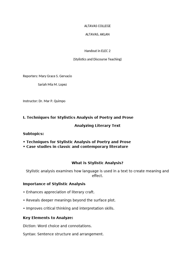 Handout in Stylistics and Discourse Teaching | PDF | Poetry