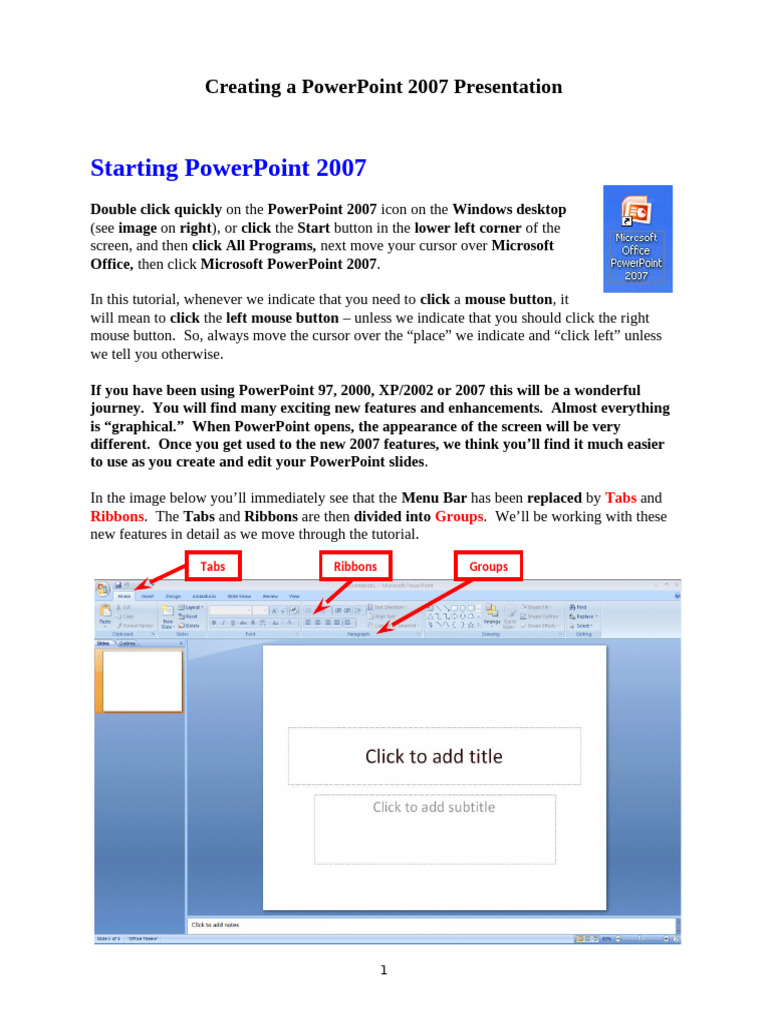4. Power Point 2007 Tutorial | PDF | Cursor (User Interface) | Microsoft Excel