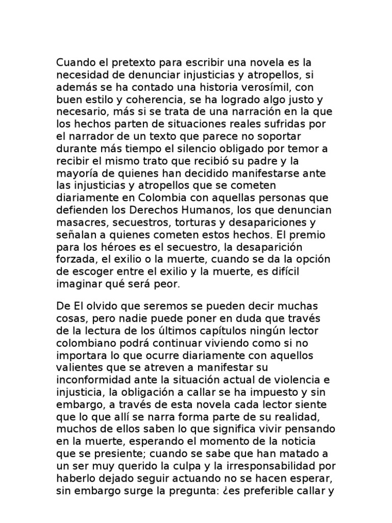 Dos Cuartillas - Literatura de Denuncia | PDF | Novelas | Colombia