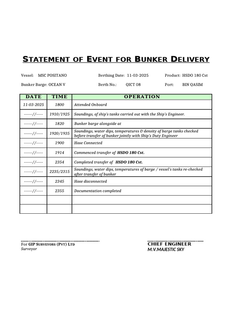 Bunker Time Sheet (New) | PDF