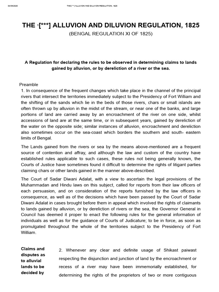 The Alluvion and Diluvion Regulation, 1825 | PDF | River | Government