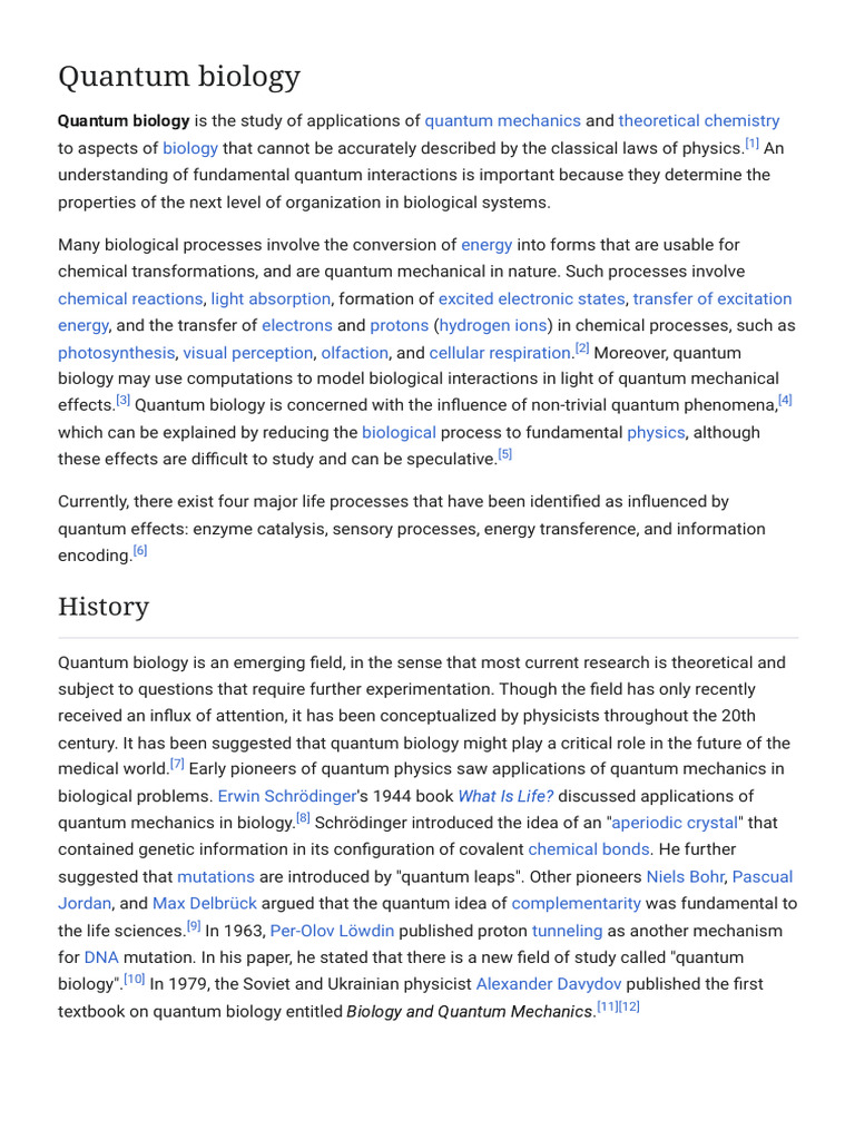 Quantum Biology - Wikipedia | PDF | Mitochondrion | Chemistry
