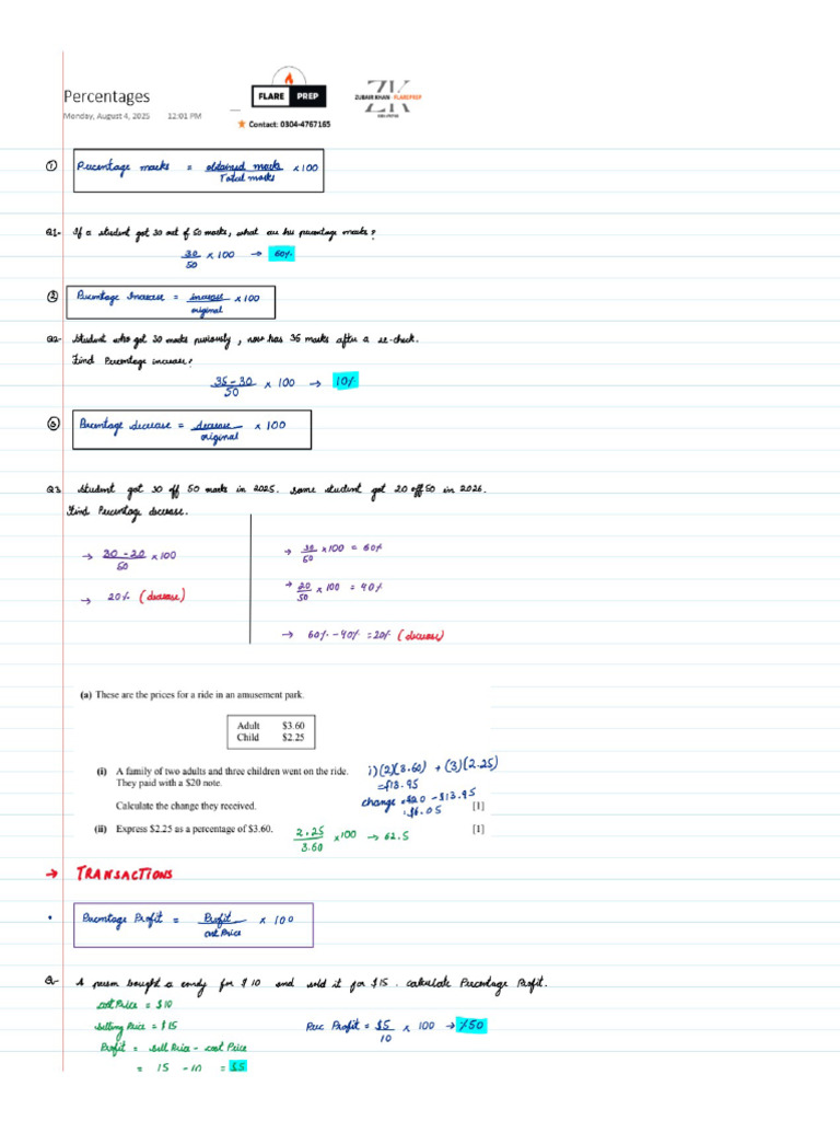 Percentages - OL Maths | PDF