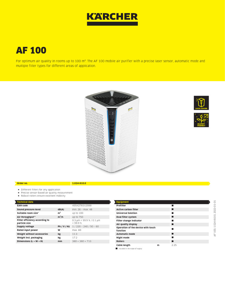 AF 100 Mobile Air Purifier Overview | PDF | Equipment