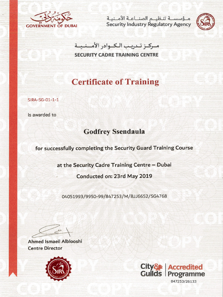 SIRA Certificates | PDF