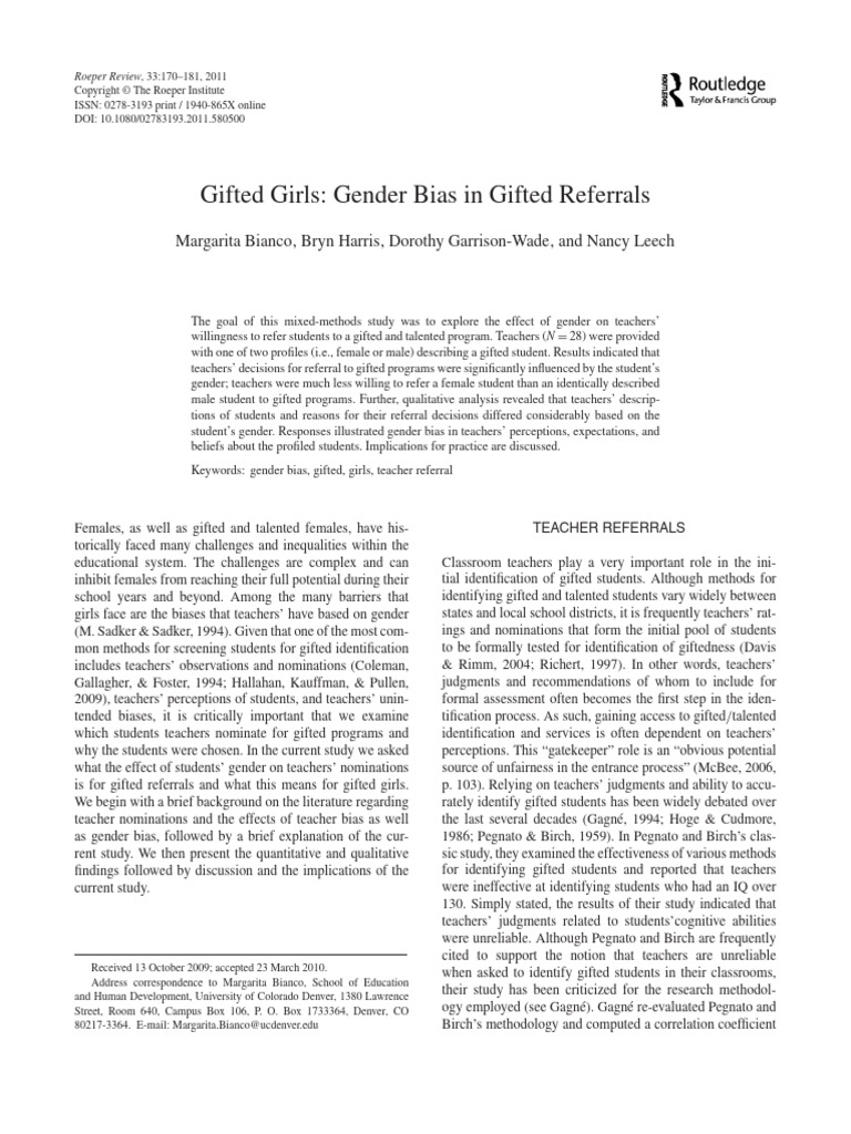 Gifted Girls Gender Bias in Gifted Refer | PDF | Intellectual ...