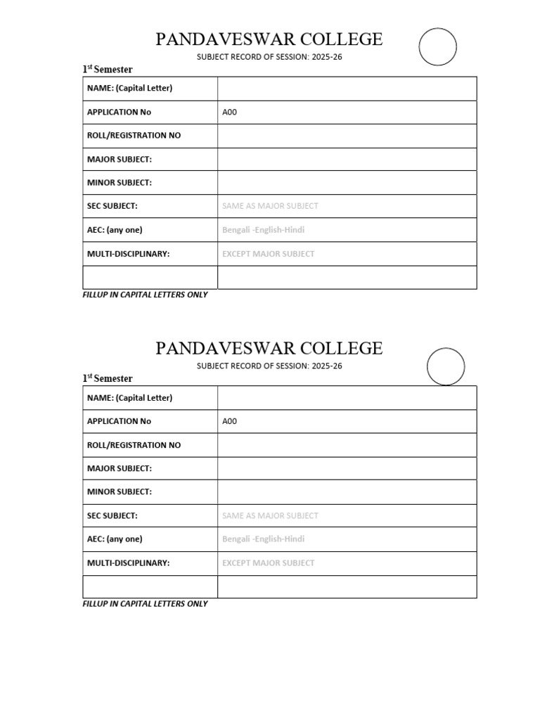 Subject Record 2025.docx1 | PDF