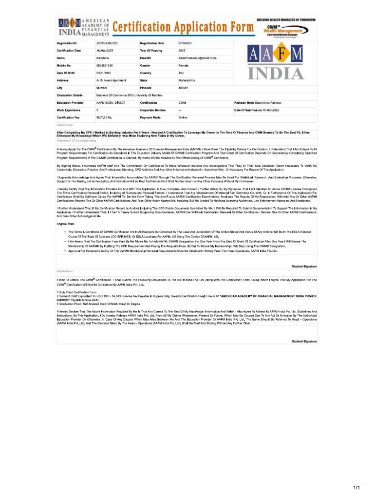 Certificate Application Form | PDF