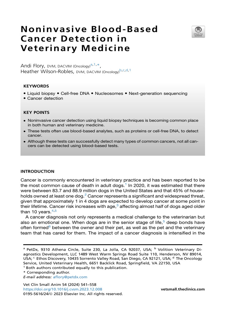 Flory(2024)Vet Clin Small Anim 54, 541-Noninvasive Blood-based Cancer ...