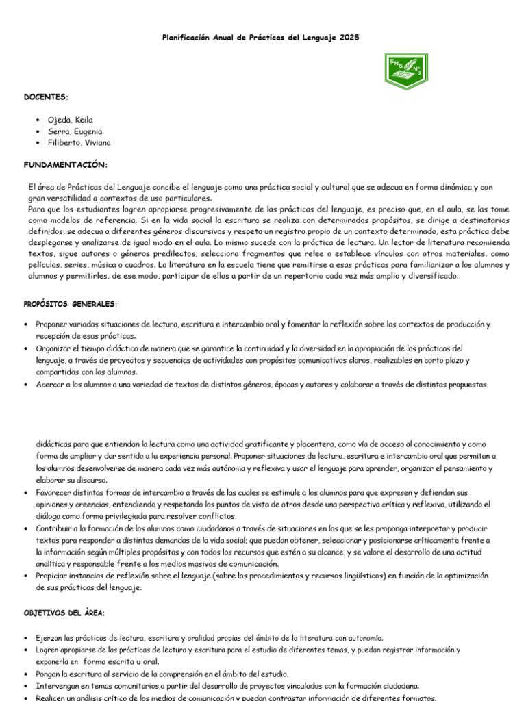 Planificacion Anual PDL 2025 | PDF | Escritura | Comunicación humana