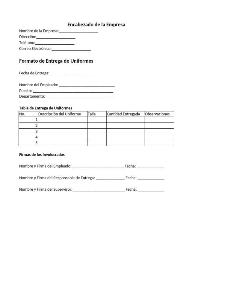 Formato de Entrega de Uniformes Excel | PDF
