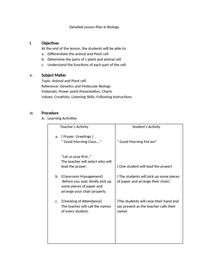 Biology Lesson Plan: Cells Overview | PDF