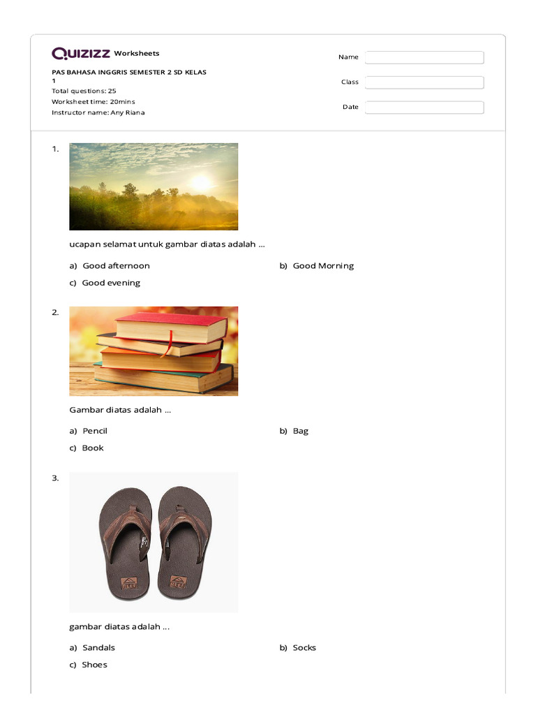 Pas Bahasa Inggris Semester 2 SD Kelas 1 | PDF | Chess Openings | Chess Theory