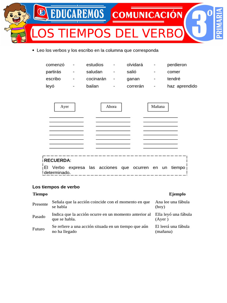 Los Tiempos Del Verbo para Tercer Grado de Primaria | PDF