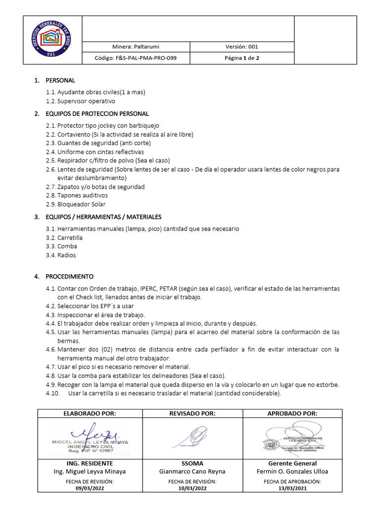 F&S-PAL-PMB-PRO-068 (Perfilado Manual) | PDF