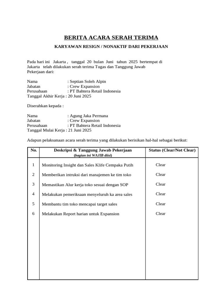 FORM - BAST (Berita Acara Serat Terima) | PDF