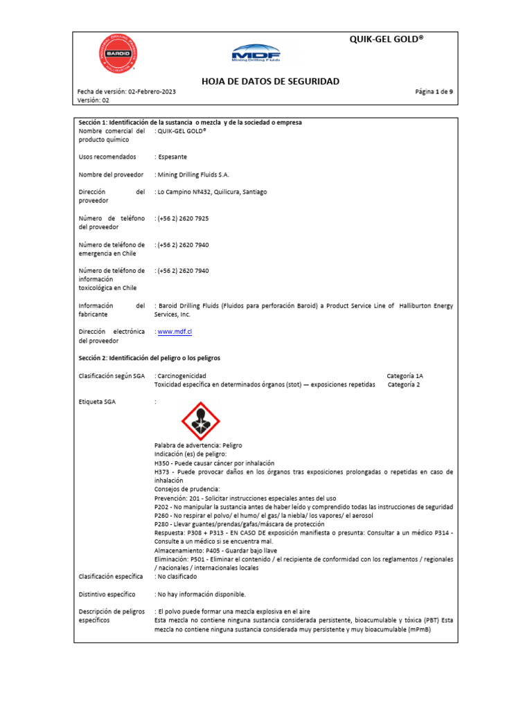 HDS Quik-Gel Gold | PDF | Toxicidad