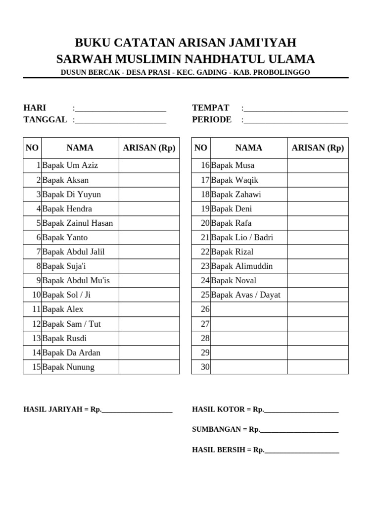 Buku Catatan Arisan Jami'Iyah | PDF