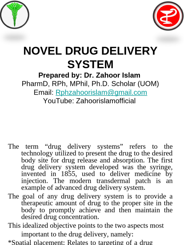 Novel Drug Delivery System | PDF | Topical Medication | Medical Treatments