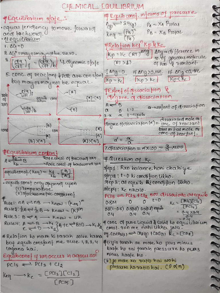 Chemical Equilibrium Quick Revision Sheet Chemistry | PDF