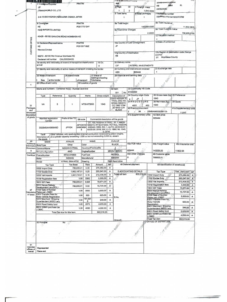 X Trail Import Document | PDF