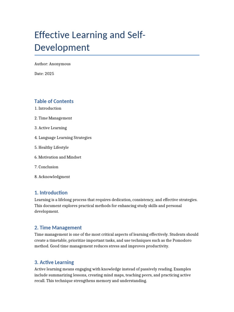 Effective Learning and Self Development | PDF | Learning | Motivation