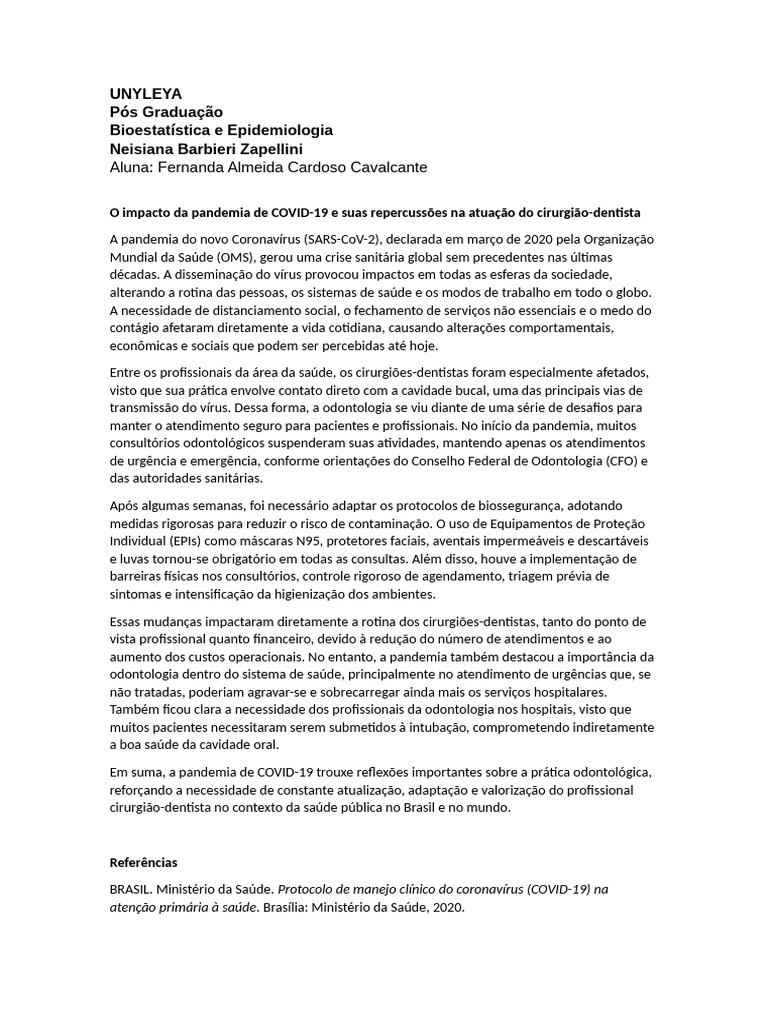 Atividade 3 Bioestatistica Unyleya | PDF | Odontologia | Dentista