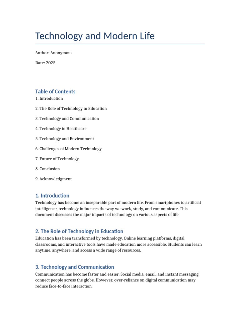 Technology and Modern Life | PDF | Environmental Technology | Communication