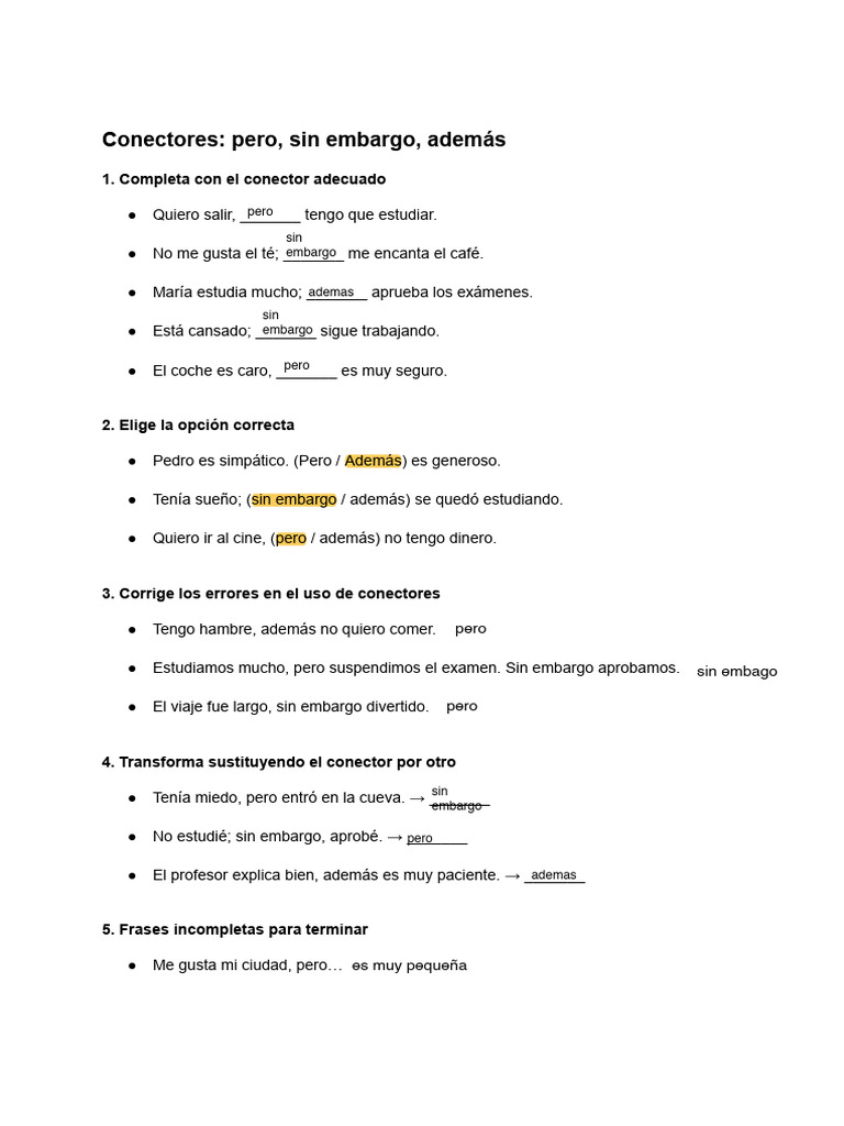 Conectores - Pero, Sin Embargo, Además | PDF