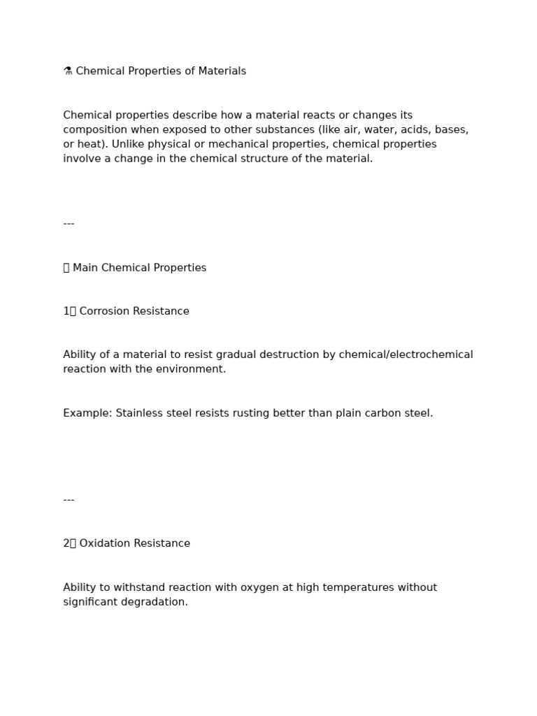 Chemical Properties of Materials | PDF