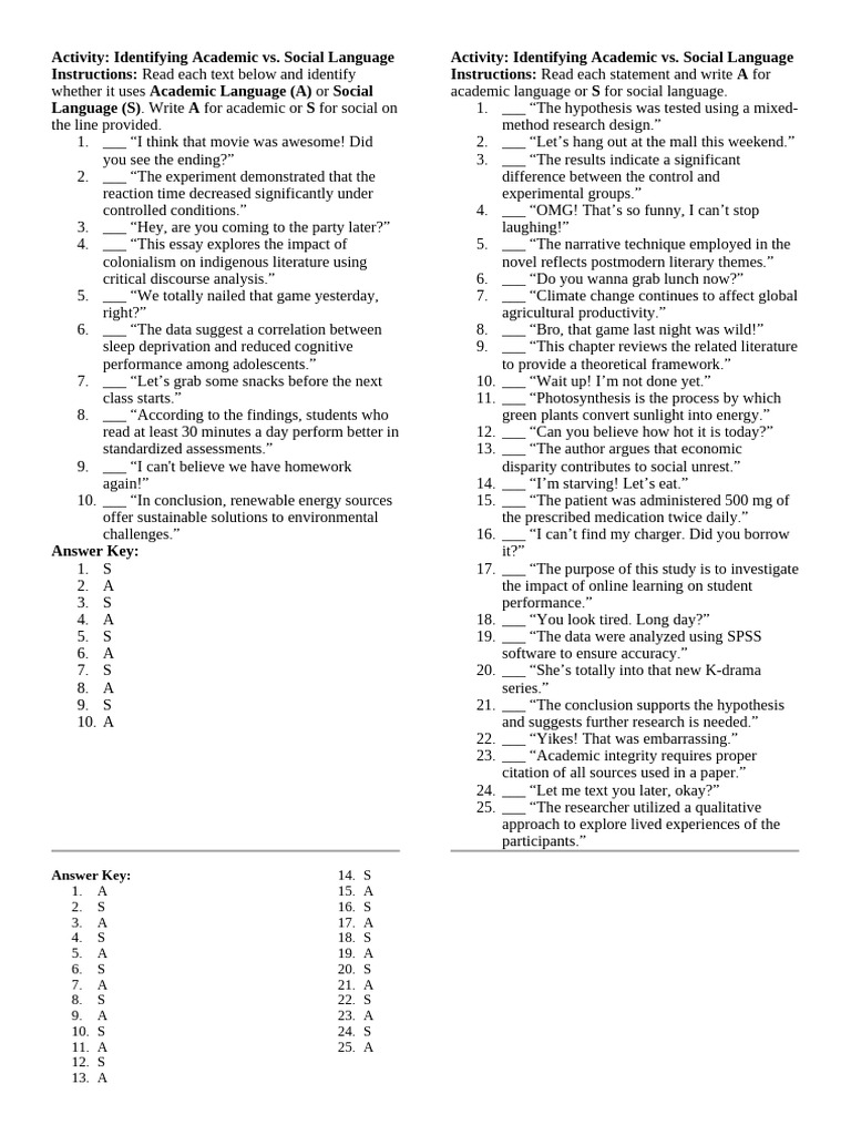 Academic vs. Social Language Identification | PDF | Cognition