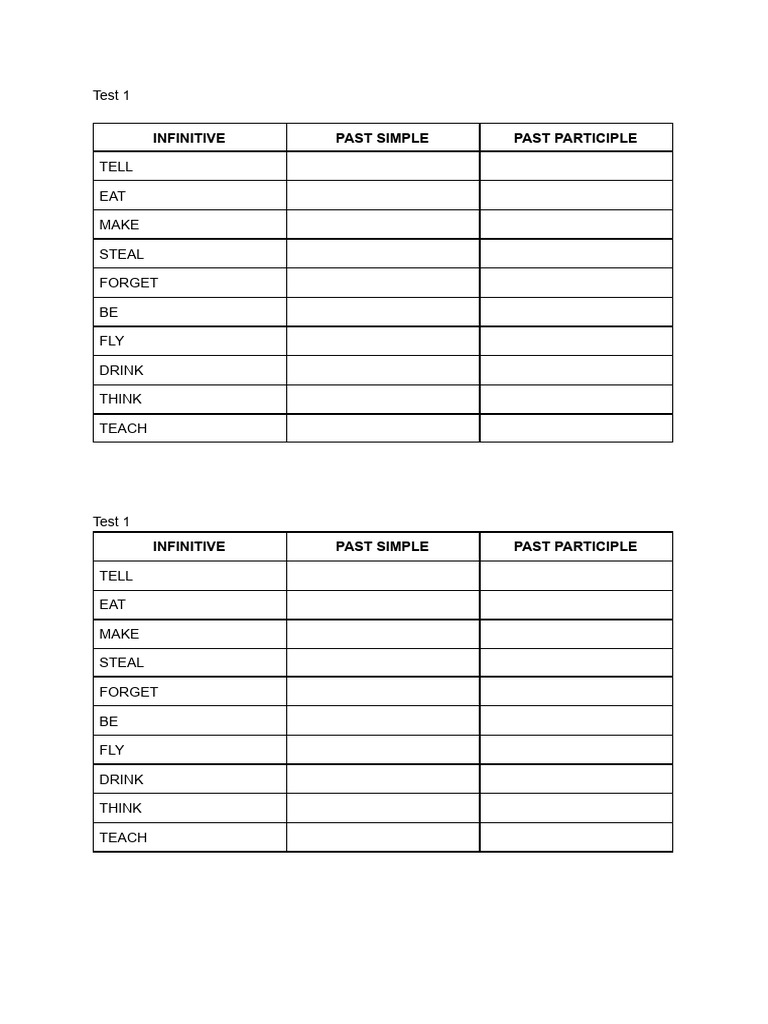 10 Irregular Verbs Test | PDF