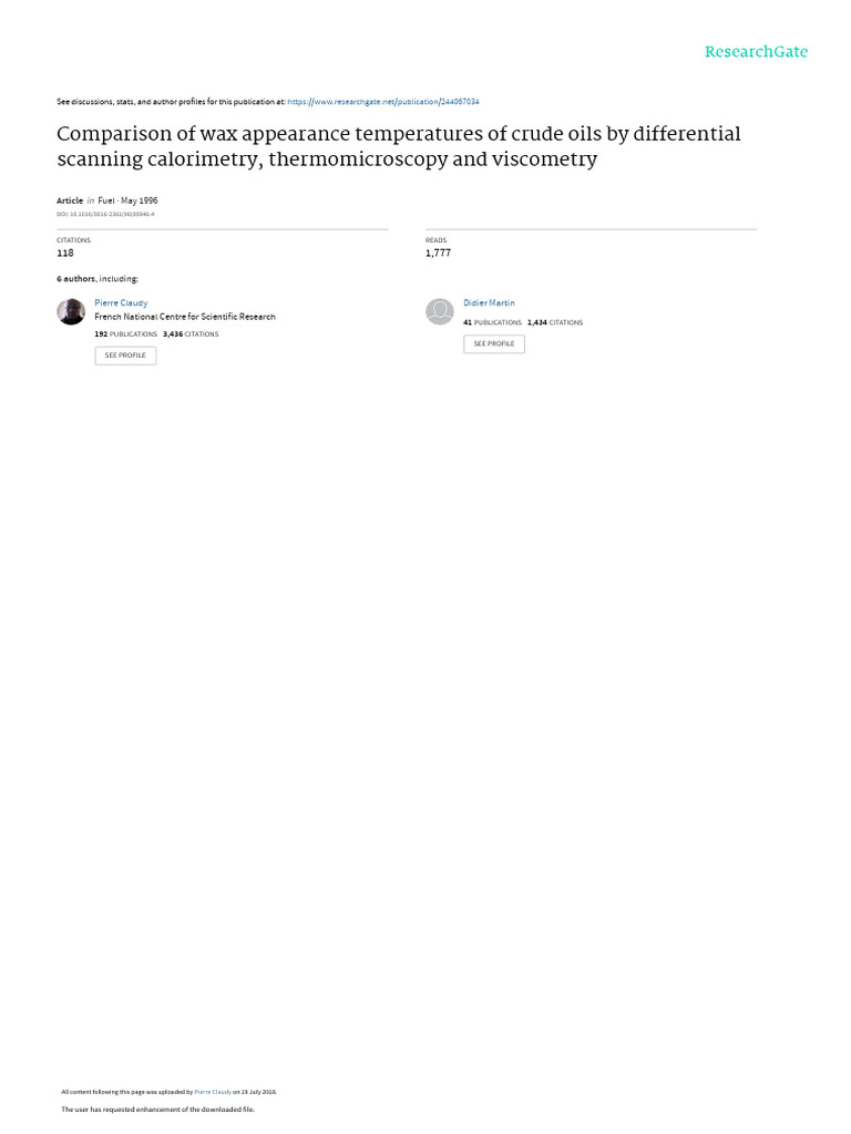 Wax Appearance Temperatures of Crude Oils | PDF
