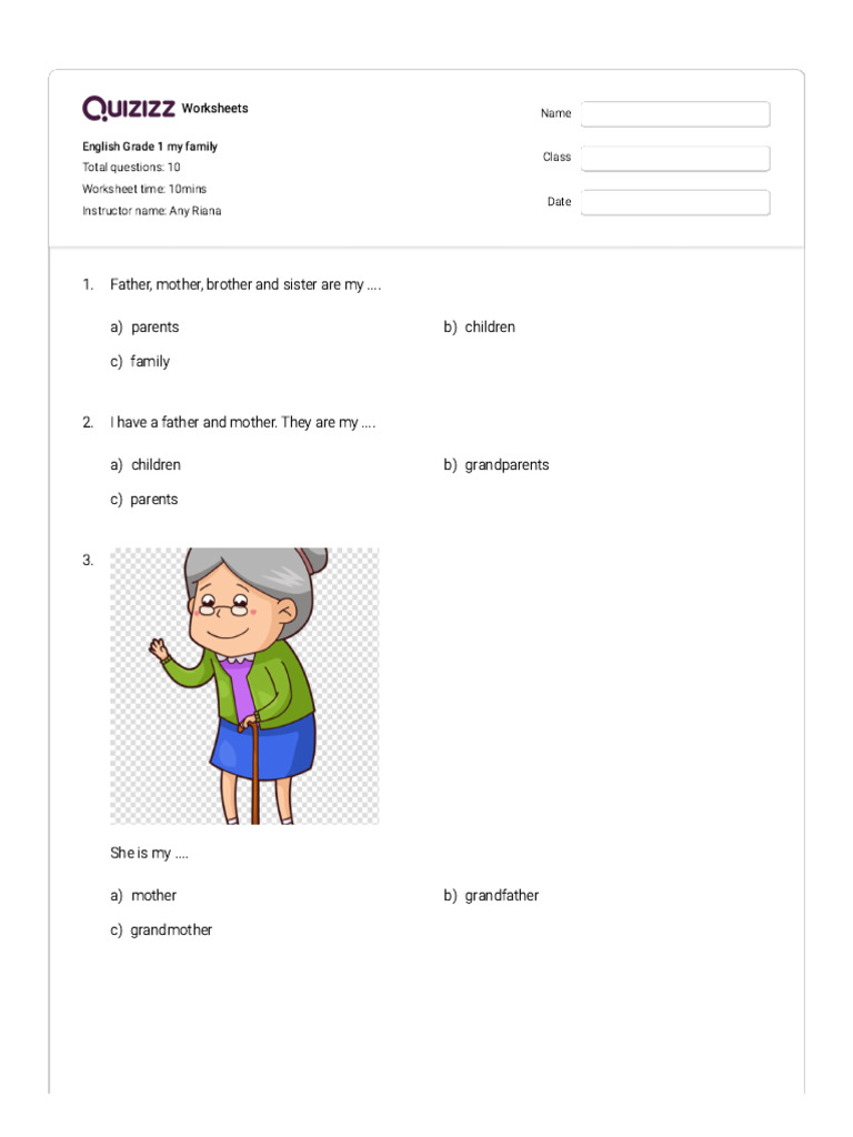 My Family Worksheet for Grade 1 | PDF