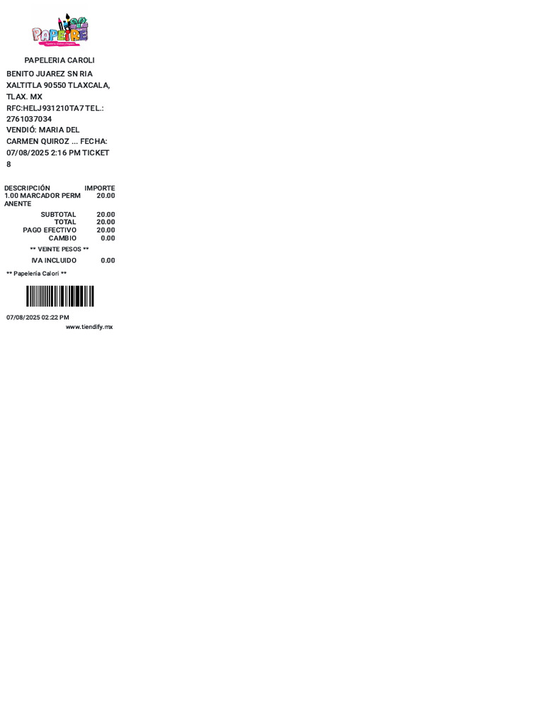 Ticket de compra en Papelería Caroli | PDF