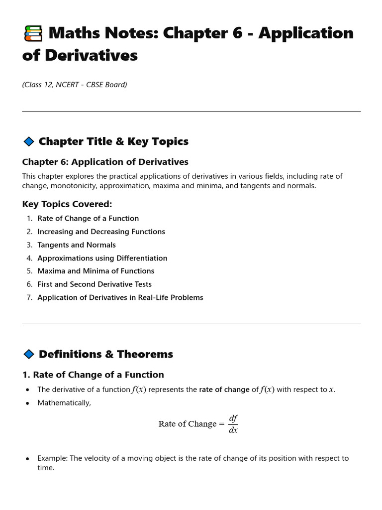 Application of Derivatives Notes | PDF | Derivative | Calculus
