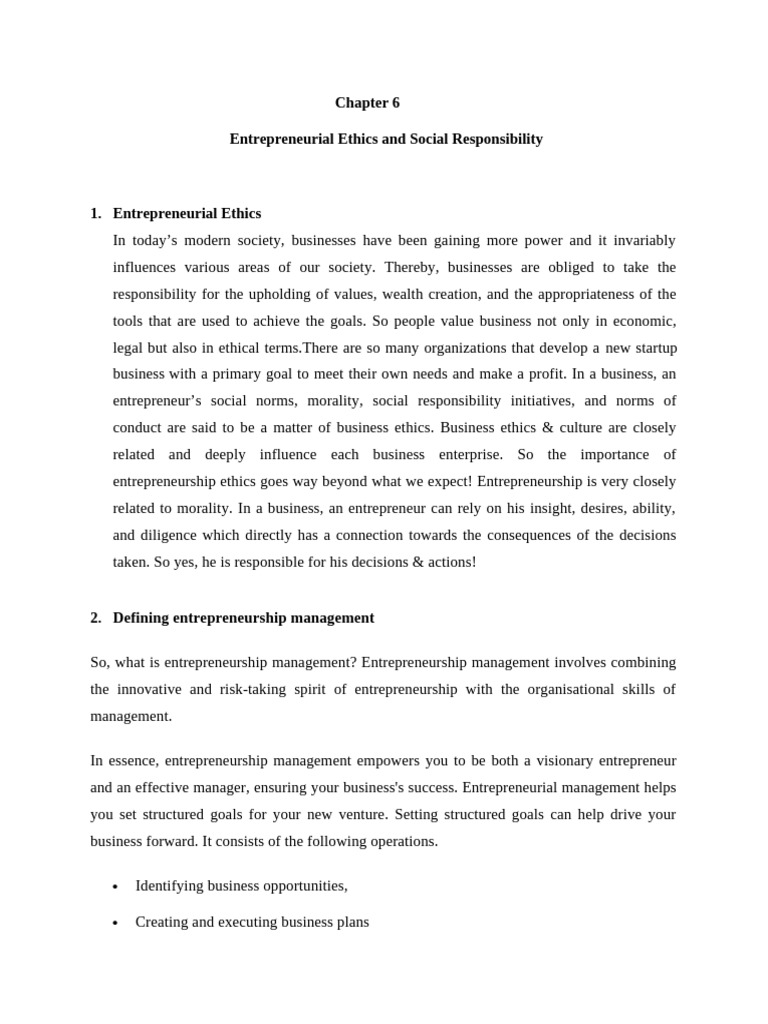 Chapter 6 Enterpreneurship Ethics and Social Responsibility | PDF ...