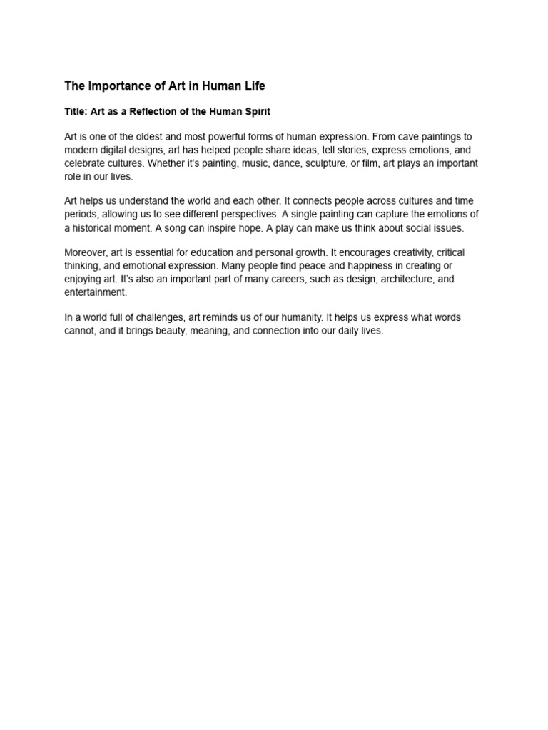 The Importance of Art in Human Life | PDF